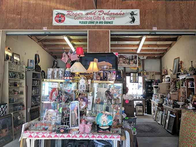 Roger and Deborah's booth is a glorious collision of Coca-Cola nostalgia, glowing lamps, and collectibles that beg you to linger.