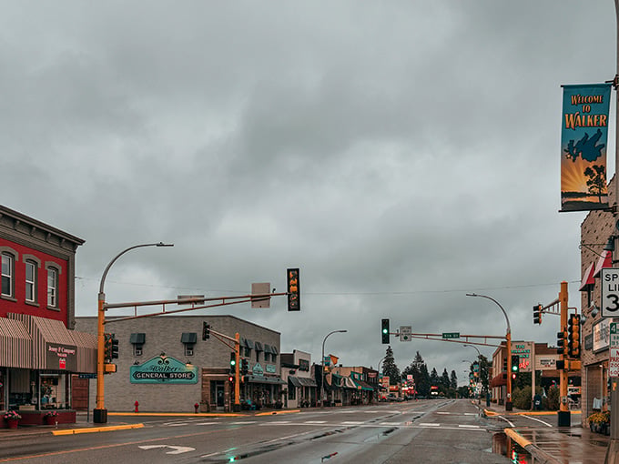 Downtown Walker on a moody day proves small-town charm doesn't need sunshine to shine through beautifully.