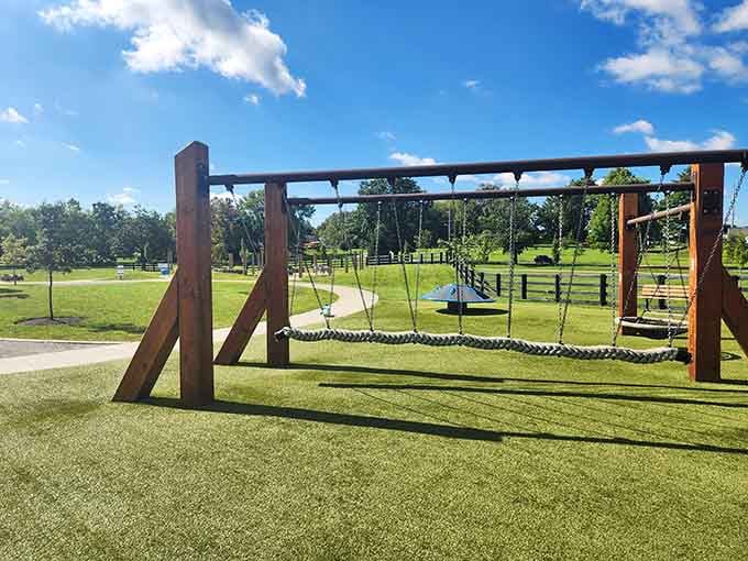 Rope swings and rich timber frames prove that the best playground equipment never really goes out of style.