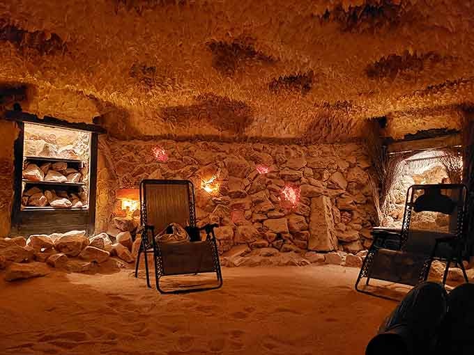 Golden, glowing, and completely surreal, this salt cave is basically nature's version of a luxury spa.