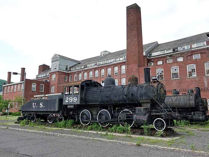 This weathered locomotive outside the Paterson Museum means business, and it hasn't moved an inch since retirement.