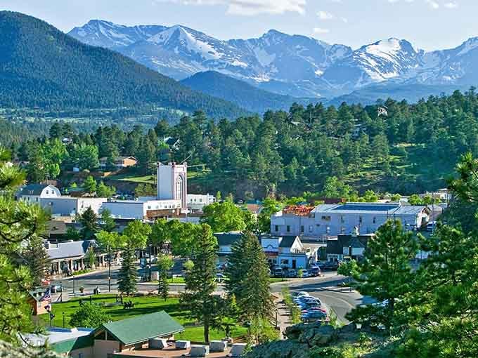 Snow-capped peaks and pine trees frame Estes Park, Colorado's most picture-perfect mountain town.