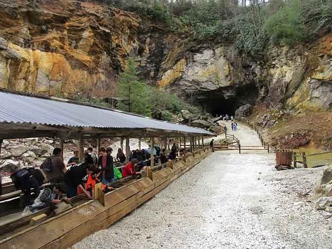 The path to treasure is gravel and wooden rails, and honestly, that's perfect.