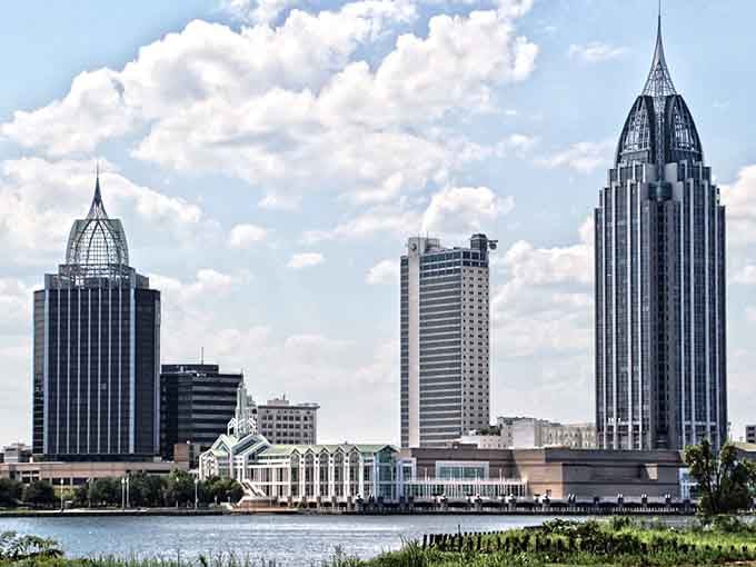 Mobile's skyline rises above the bay like a Southern city that decided sophistication was worth the effort.