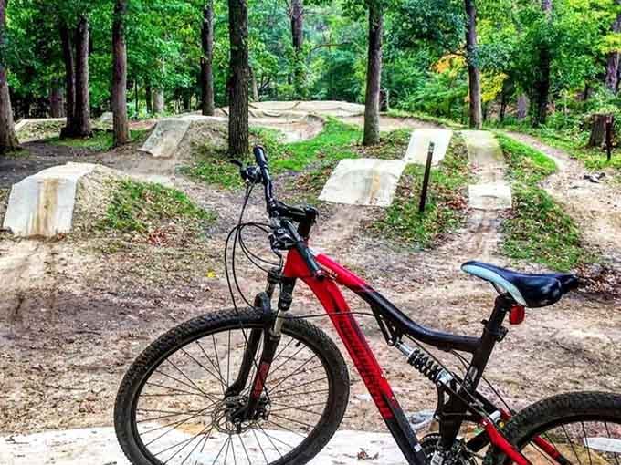 Red bike, serious jumps, and trees that couldn't care less about your skill level. Illinois delivers.