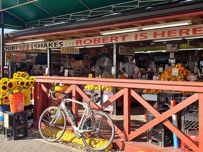 The colorful display out front is just a preview of the tropical treasures waiting inside this legendary stand.