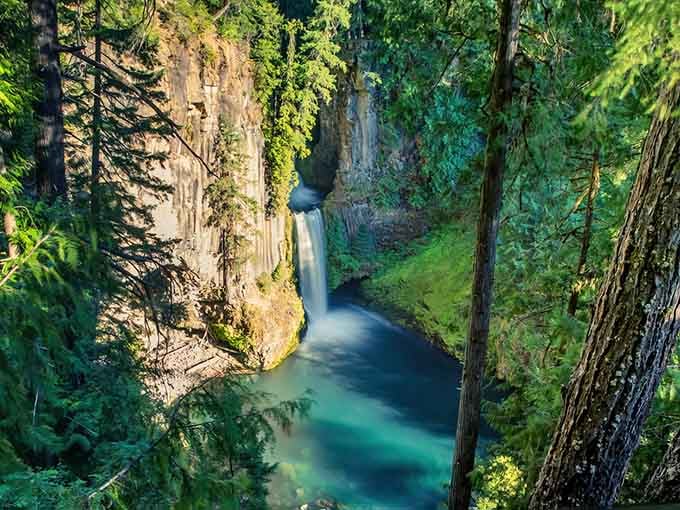 When nature decides to show off, this is what happens: pure cascading perfection framed by ancient stone.
