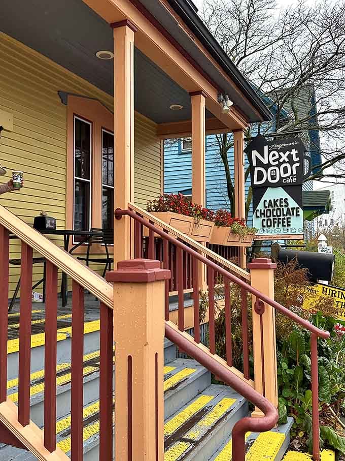 That yellow Victorian exterior isn't just charming, it's practically begging you to come inside for pastries.