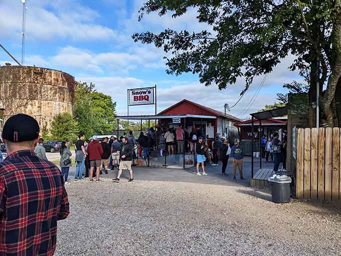 Saturday mornings in Lexington mean one thing: the red building with that glorious Snow's BBQ sign is open for business.
