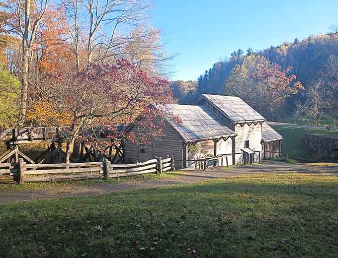 That perfect postcard moment when fall decides to show off and a century-old mill steals the spotlight completely.