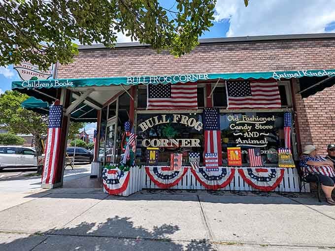 Flags, bunting, and bold signage make Bull Frog Corner the most patriotically delicious corner in all of North Carolina.