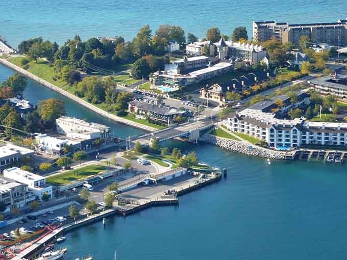 Aerial views reveal why people abandon perfectly good cities to spend summers watching drawbridges open and close repeatedly.