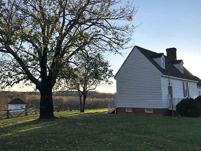 That golden autumn light hits the Hillsman House just right, making history feel close enough to touch.