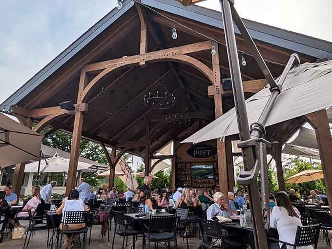 The stunning timber pavilion at Bishop's Post fills up fast, and honestly, it's easy to see why everyone loves it here!