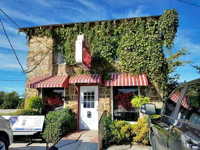 That ivy-covered stone facade with candy-striped awnings looks like something from a fairy tale about really good food.