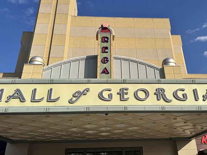 That distinctive arched building isn't just an entrance—it's your gateway to a full-day retail adventure in Buford.