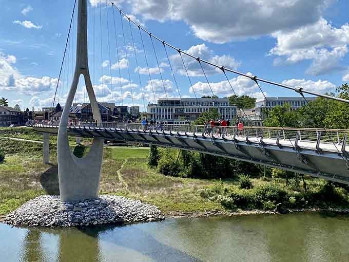 That graceful arc spanning the Scioto proves modern engineering can be downright poetic when done right.