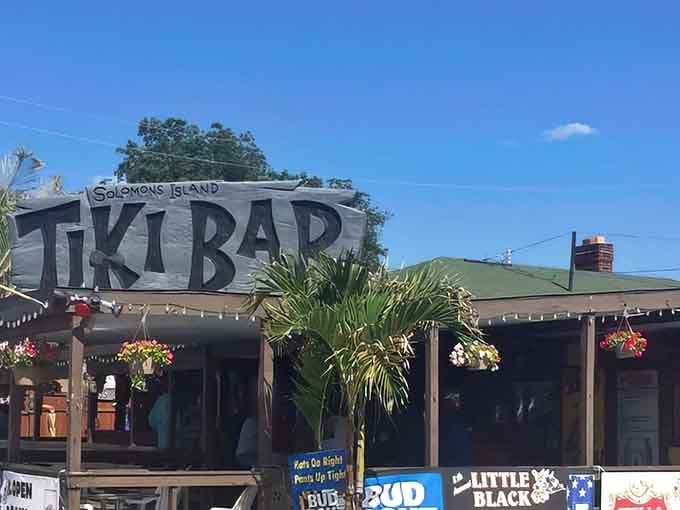 Palm trees, bold letters, and pure Solomons Island charm, this place looks exactly like a good decision.