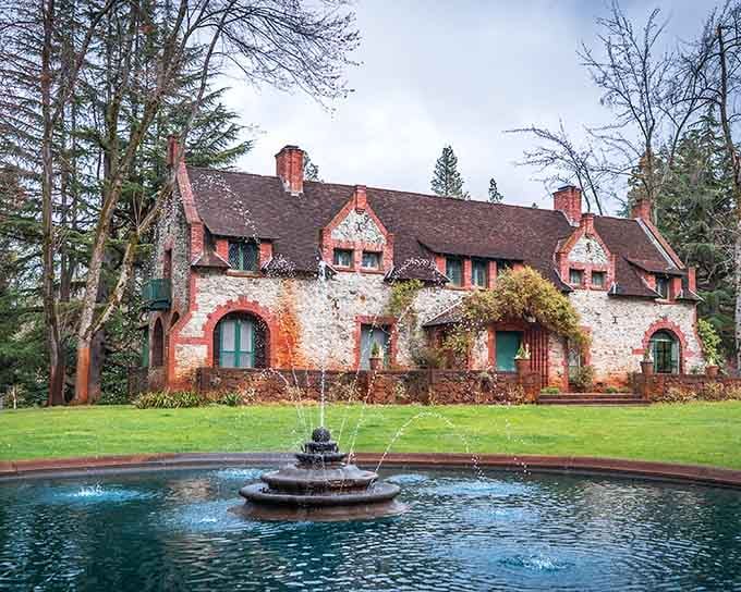 The Bourn Cottage sits like a fairytale manor, its stone walls and fountain proving gold rush money had excellent taste.