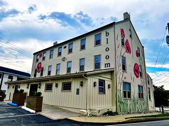 That bold poppy mural isn't just decoration. It's Bloom Southern Kitchen saying, "Yes, you're in the right place."