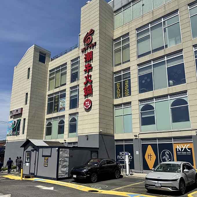 By day, this College Point complex buzzes with energy, promising adventures in dining just steps from the parking lot.