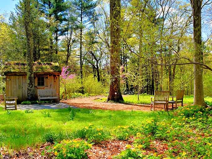 That little wooden shed with a living roof isn't a movie set. It's just a Tuesday at Garden in the Woods.