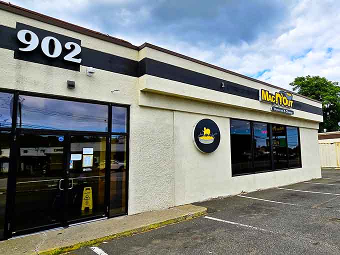 The cheerful yellow signage promises exactly what's inside: pure macaroni and cheese bliss awaiting your arrival.