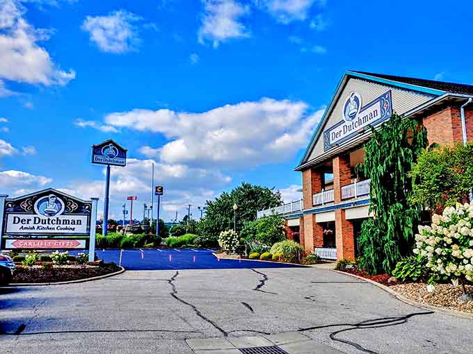 The promised land of Amish cooking awaits behind that welcoming facade and those well-maintained flower beds.