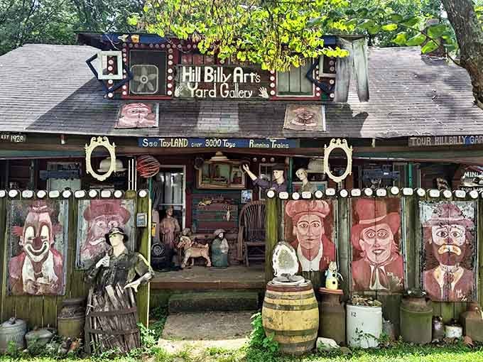 The Hillbilly Arts Yard Gallery storefront proves that first impressions are overrated, and second looks are everything.