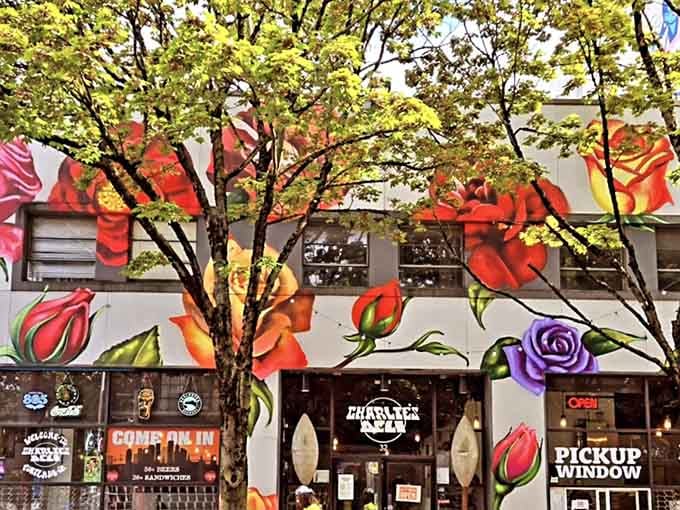 That rose mural isn't just street art, it's Portland saying, "Yes, something wonderful is inside."