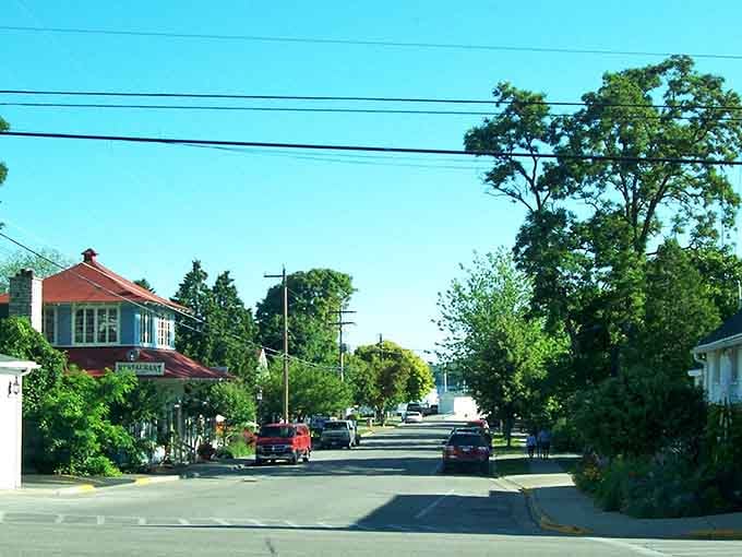 Main Street, Fish Creek. Small town charm so genuine it almost feels like a movie set, except it's real.