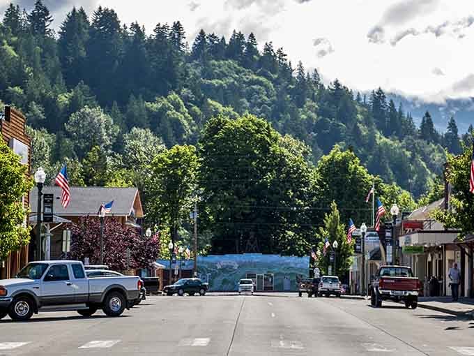Main Street, Concrete, Washington: where the mountains photobomb every shot and nobody minds one bit.