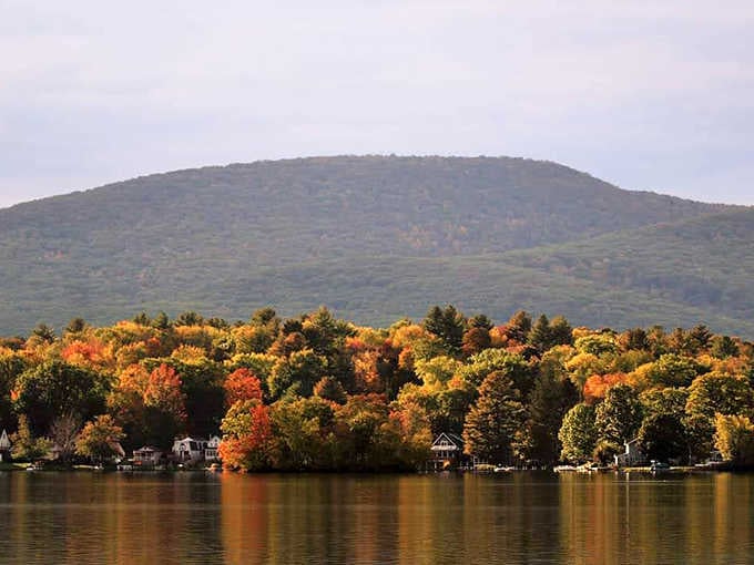 Fall at Pontoosuc Lake is pure magic, with brilliant autumn colors blazing across the hillsides and reflecting beautifully on the water below!