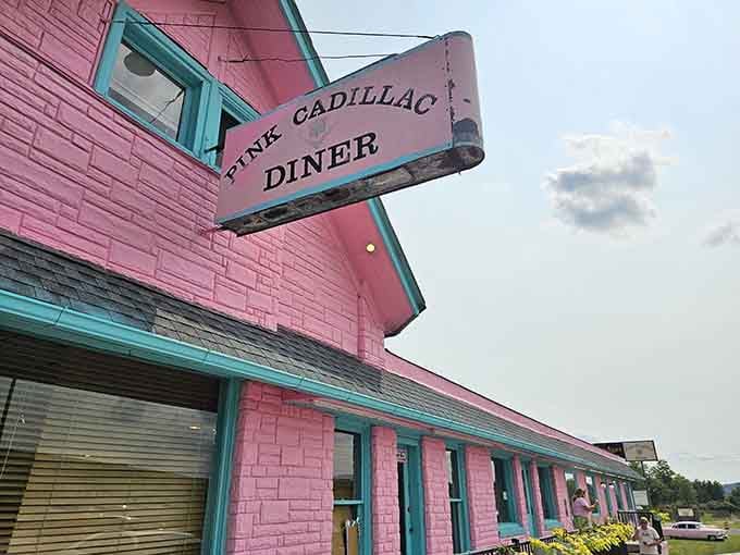 That bold pink exterior isn't shy, and neither is the food waiting inside.