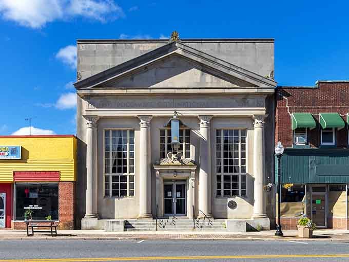 Those neoclassical columns aren't showing off, they're just quietly reminding you that Pocomoke City has always meant business.