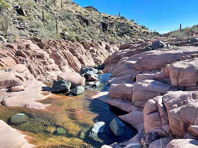 Nature's own infinity pool, carved by patient water through ancient pink granite over millennia.