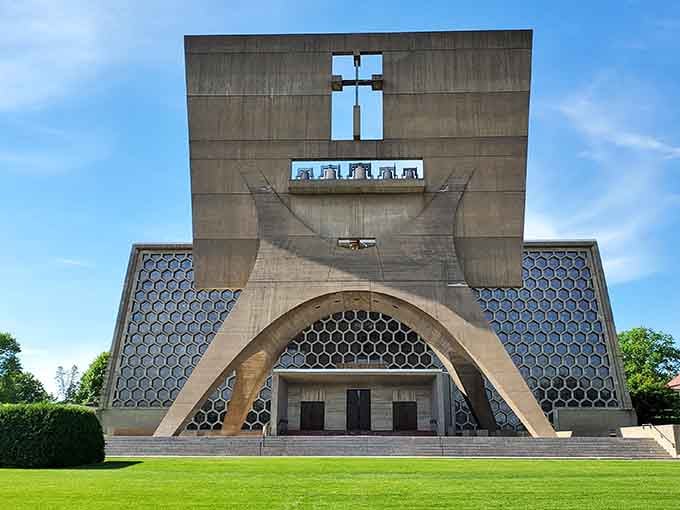That bell banner isn't compensating for anything, it's just genuinely that confident about being 112 feet of pure concrete swagger.
