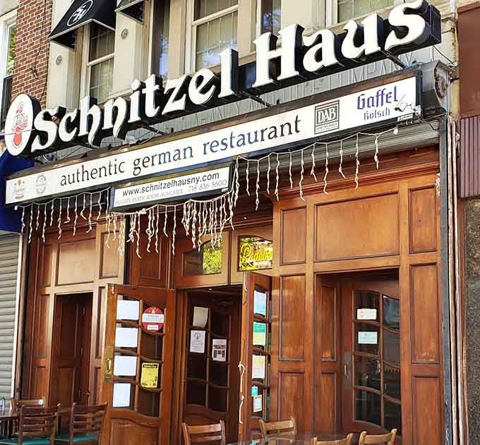 That bold wooden facade on a Brooklyn street is basically Germany sending you a personal invitation.