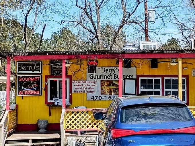That yellow and red paint job isn't subtle, but neither are the burgers at Jerry's Gourmet Burgers.