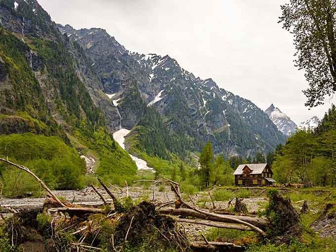 The Enchanted Valley Chalet sits like a postcard from the Alps, minus the expensive airfare and jet lag.