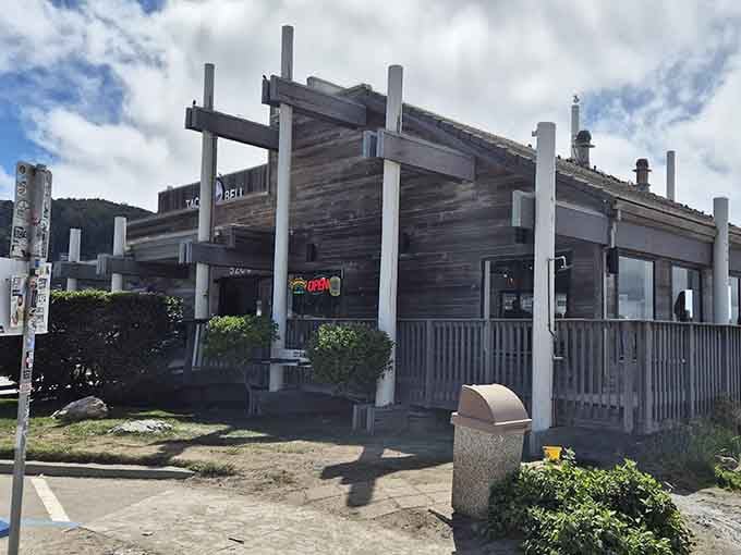 Rustic wood siding, coastal fog, and a Crunchwrap Supreme waiting inside. Only in California.