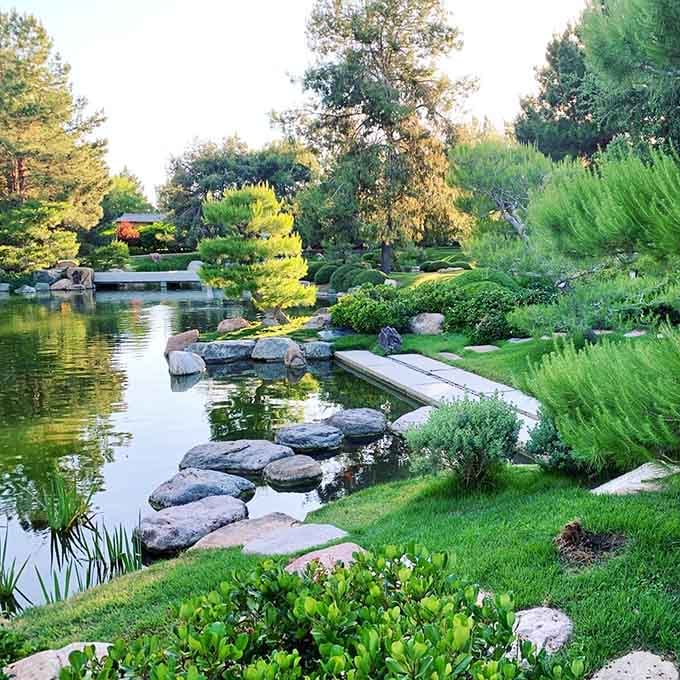 That glassy pond and those stepping stones make you feel like you've wandered into a Miyazaki film.