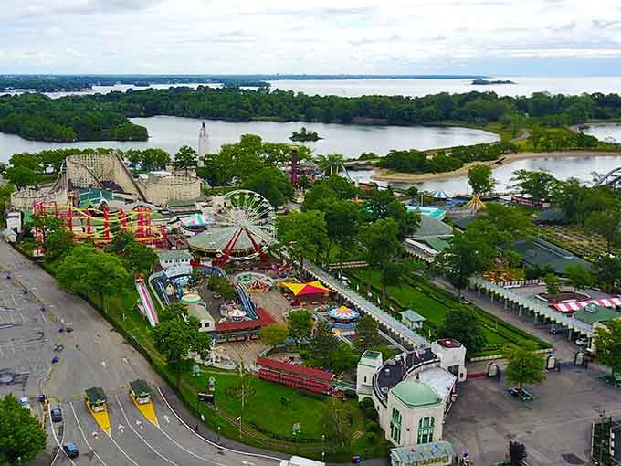 The whole glorious picture, rides, trees, water, and sky, all in one place that somehow keeps getting better every visit.