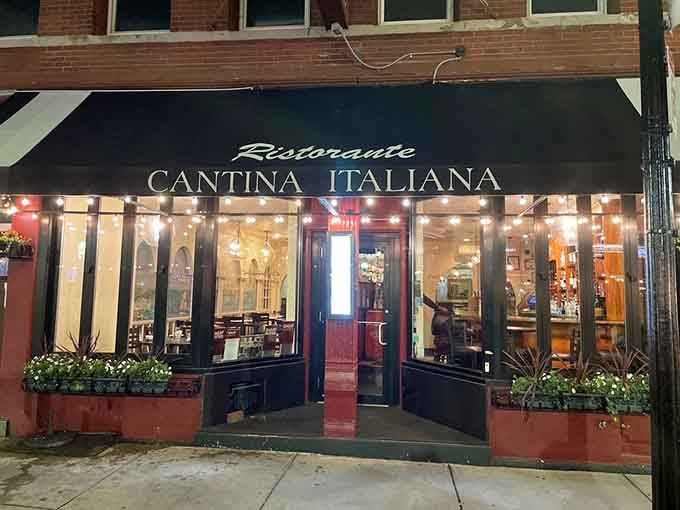 Flower boxes, string lights, and a name that needs no translation &mdash; dinner is clearly served.