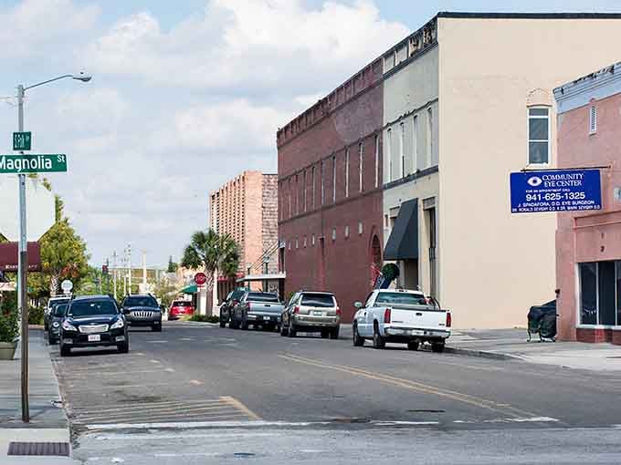 Magnolia Street keeps it real, where brick storefronts and palm trees share the sidewalk without any fuss.