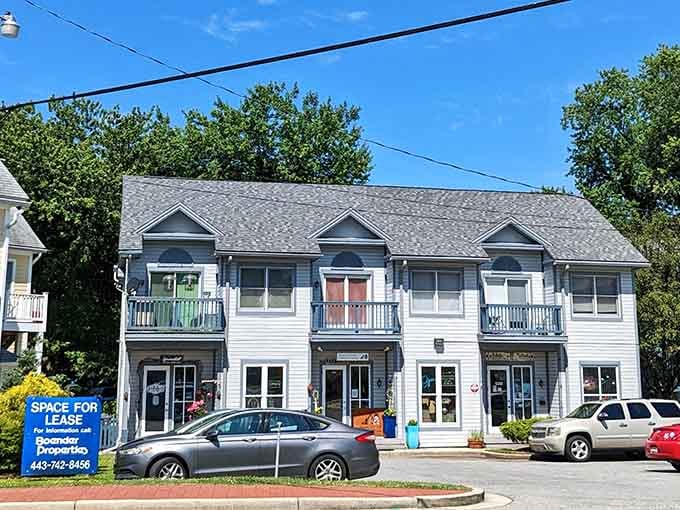 Small-town charm with balconies and blue skies. Stevensville's Main Street reminds you that good things really do come in quiet packages.