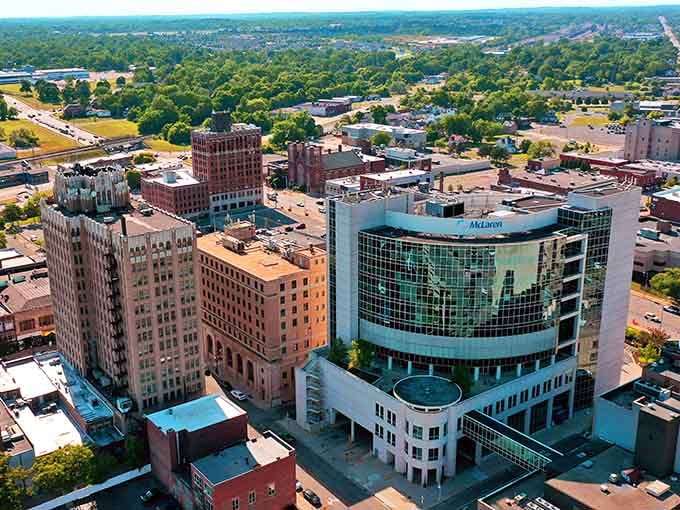 From up here, Pontiac looks like a city that took a deep breath and decided to keep going. Smart city.