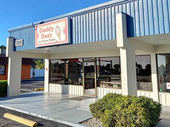 That cheerful soft-serve sign is basically a billboard for pure happiness, glowing under a perfect Florida sky.