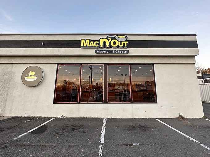 The cheerful yellow signage promises exactly what's inside: pure macaroni and cheese bliss awaiting your arrival.