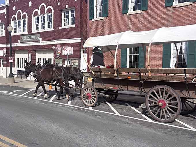 Two horses, one wagon, zero excuses to stay home. History is literally waiting at the curb in Independence, Missouri.